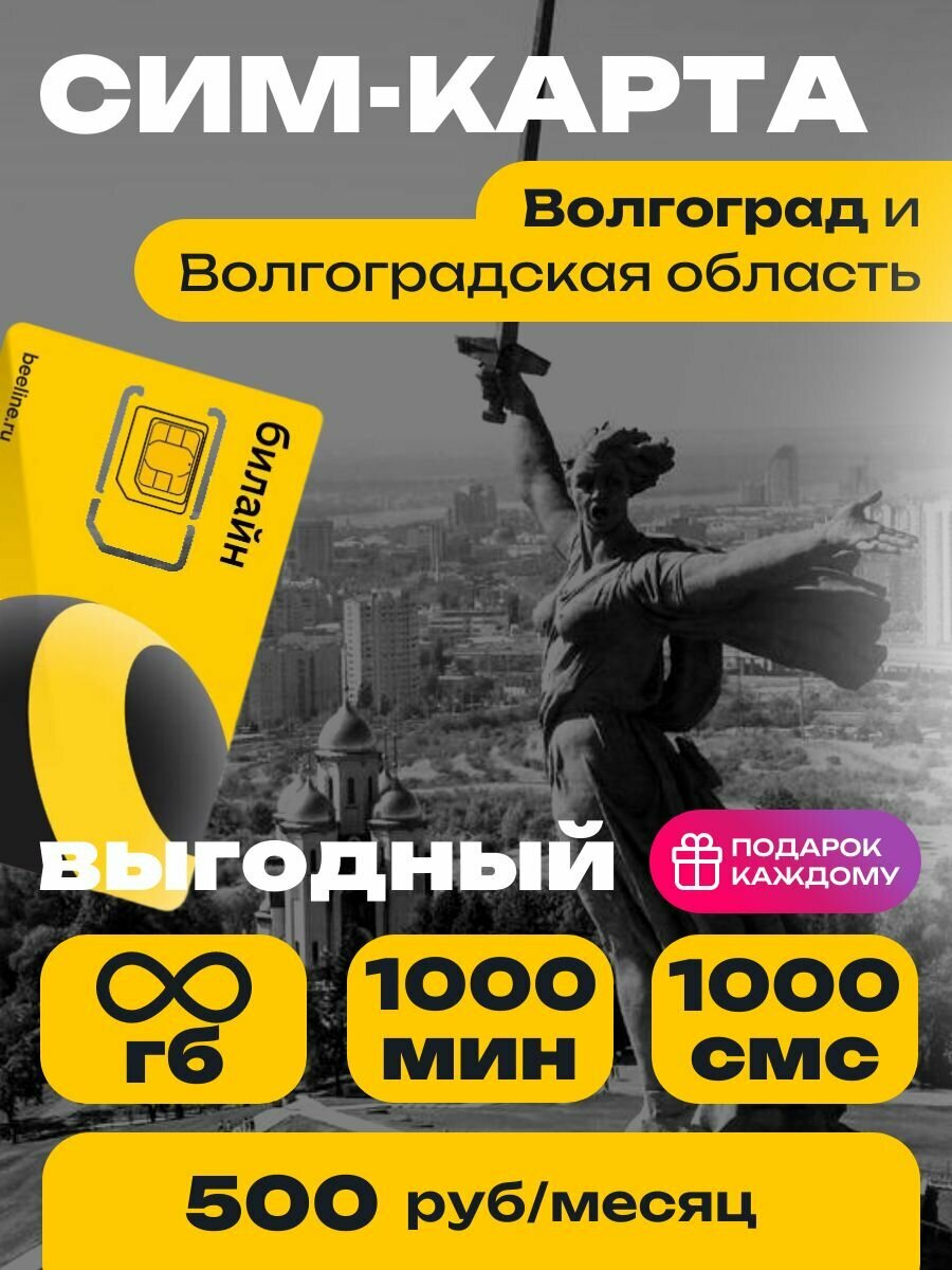 Сим-карта Билайн тариф Выгодный Волгоградская область Безлимитный интернет и 1000 минут за 500 руб.
