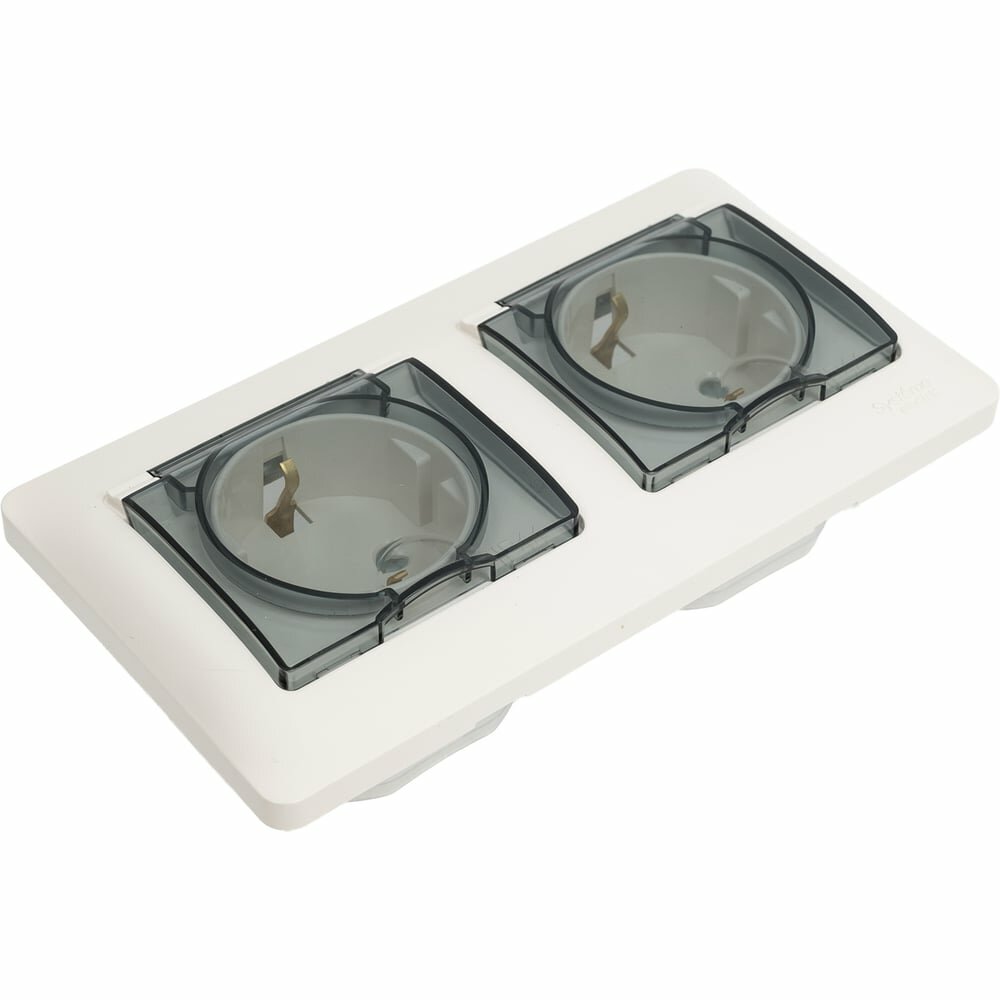 Розетка Systeme Electric Glossa Молочная 2-ая с/з, со шторками, в сборе, IP44 SE GSL000947 — фото 1