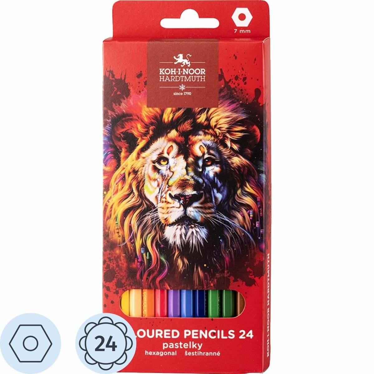 Карандаши цветные 24 цвета Koh-I-Noor Red Lion (L=175мм, 6гр, d=2,8мм, натуральное дерево) (2080926)