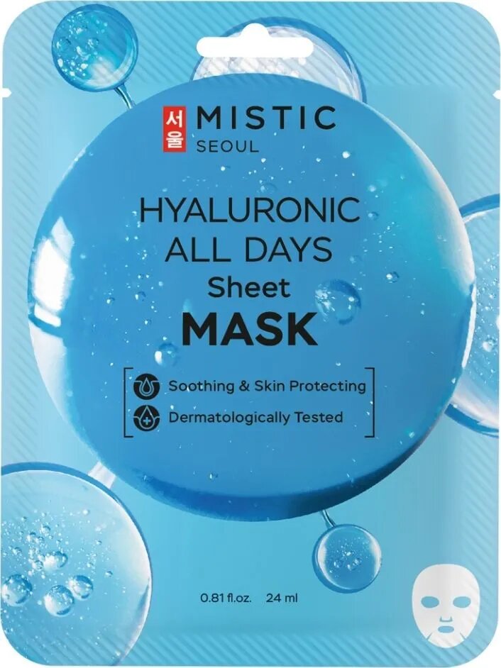 MISTIC / Мистик Hyaluronic All Days Sheet Mask Маска для лица тканевая увлажняющая с гиалуроновой кислотой 24мл / уход за кожей