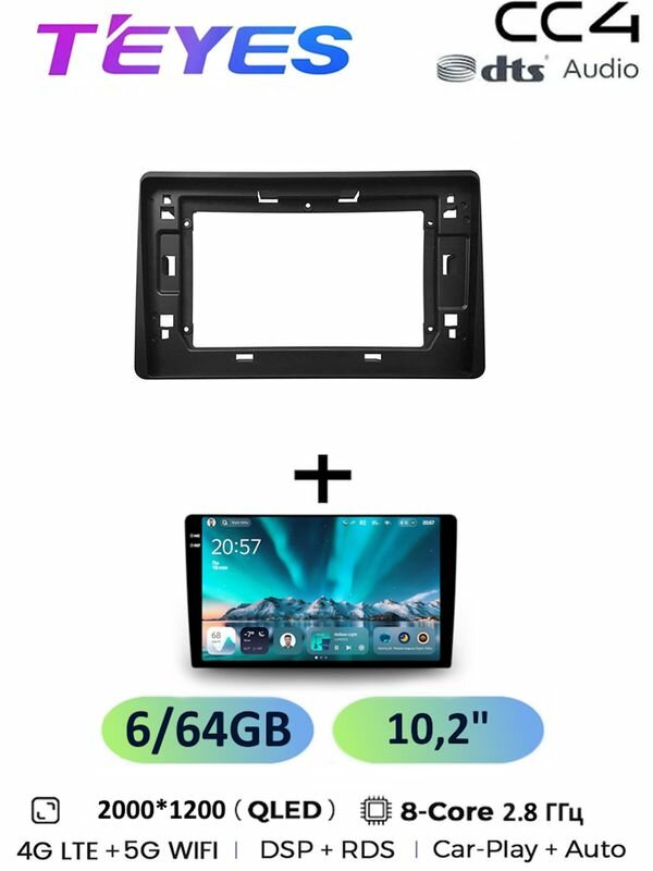 Магнитола Teyes CC4 6/64 Gb 10.2 дюйма Renault Duster HM 2 2020-2023 F1 8-ми ядерный процессор QLED экран 4G Wi-Fi
