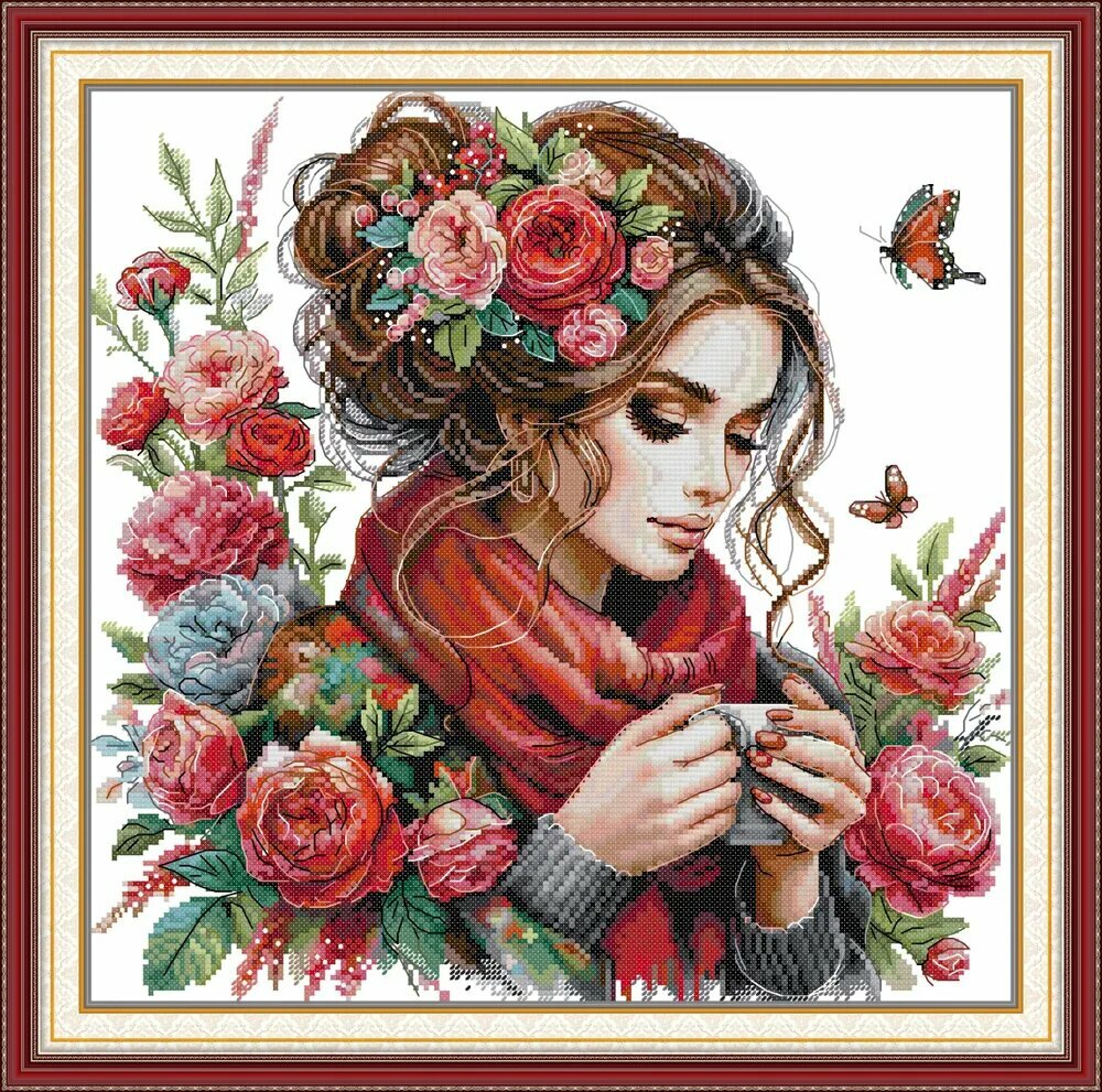 NKFвышивка крестом наборы, Схема на 11CT "Девушка, похожая на цветок",51*51CM