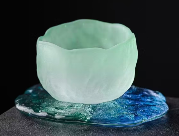 Чайный сервиз в японском стиле с глазурью frozen-yaki, хрустальная чашка, зелёный