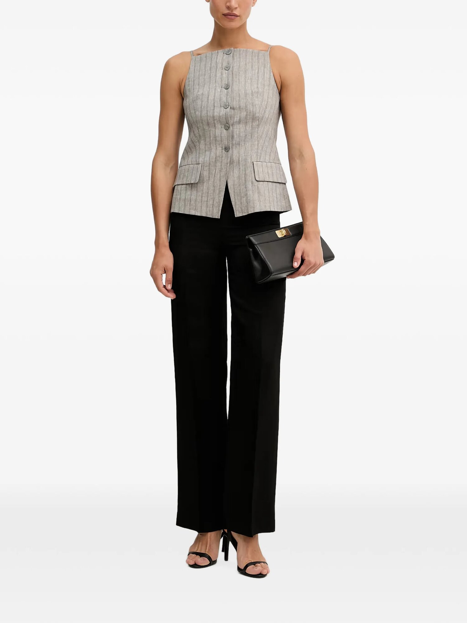 Топ Sisley Pinstriped button-front sleeveless top, размер 44 — фото 1