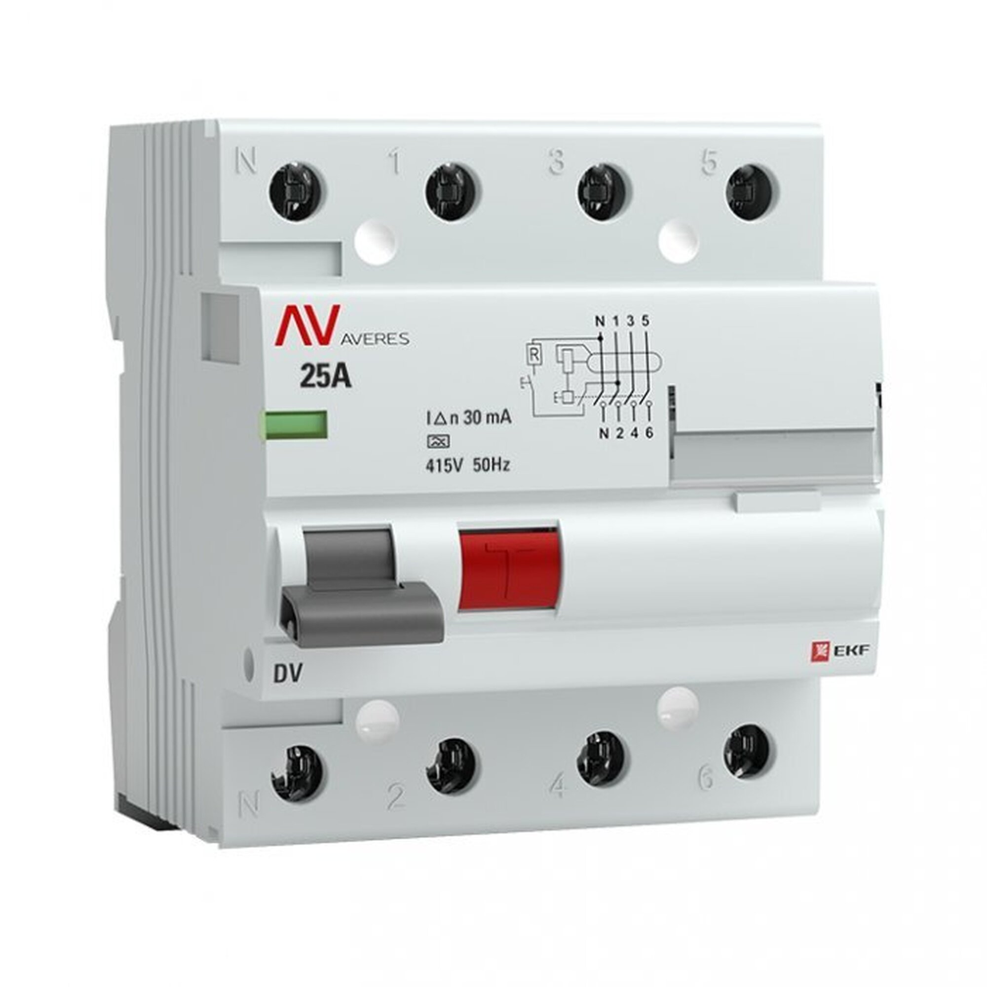Устройство защитного отключения EKF AVERES 4P 25А, 30 мА ( AC ), rccb-4-25-30-ac-av