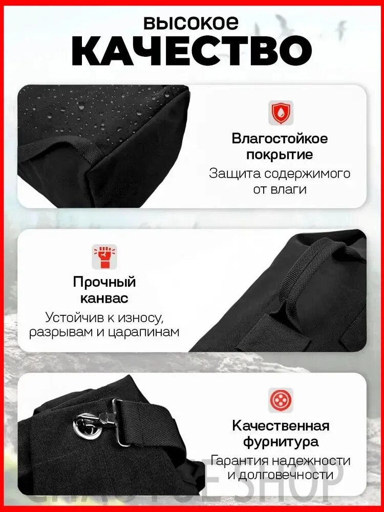Рюкзак и из брезента черный, 45x26x20 см, с внешними карманами и затягивающимся шнурком — фото 1