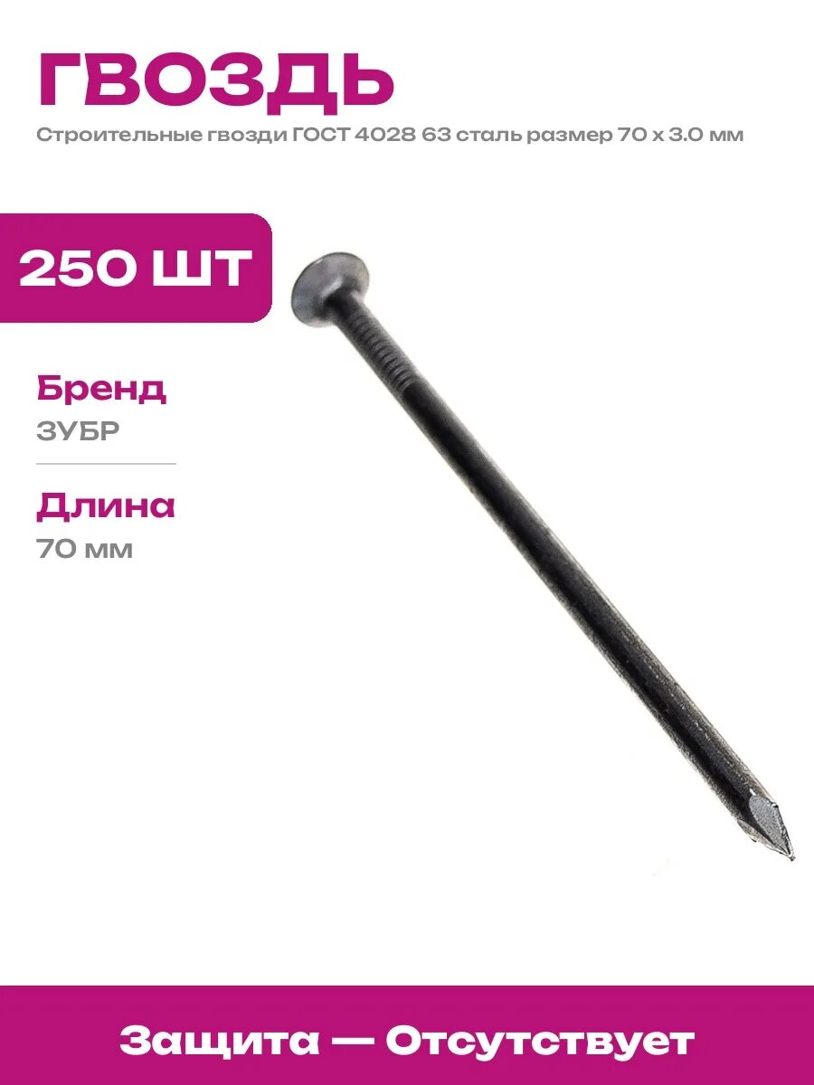 Гвозди строительные ГОСТ 70х3 мм черные в наборе 250 шт