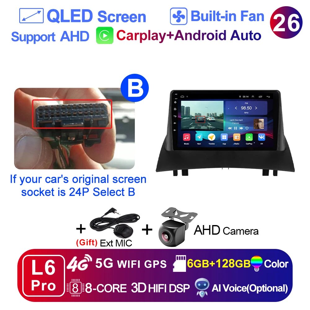 LEHX L6Pro Android 14 Auto Carplay автомобильный радиоприемник мультимедийный B-L6 Pro(6-128G)AHD