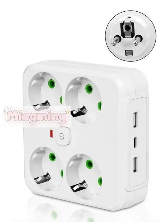 Kinglink Розетка 7-в-1 с держателем телефона 45 эргономика 4 розетки + 3 USB Огнестойкий ABS Компактный дизайн