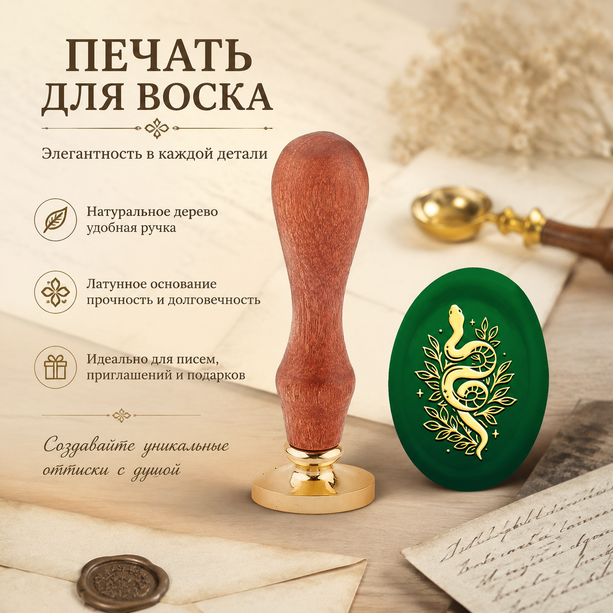 Печать для сургуча Змея , деревянная ручка, латунный штамп для писем, приглашений, открыток и подарков