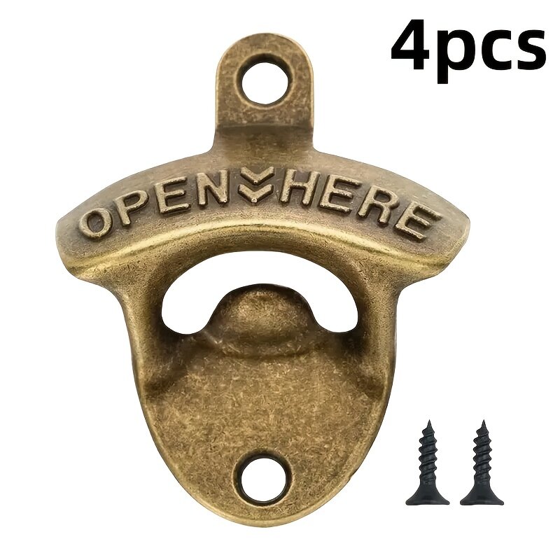 Винтажная настенная открывалка для бутылок из цинкового сплава «Open Here» — 4 цвета, 1/4 шт, рустикальный де