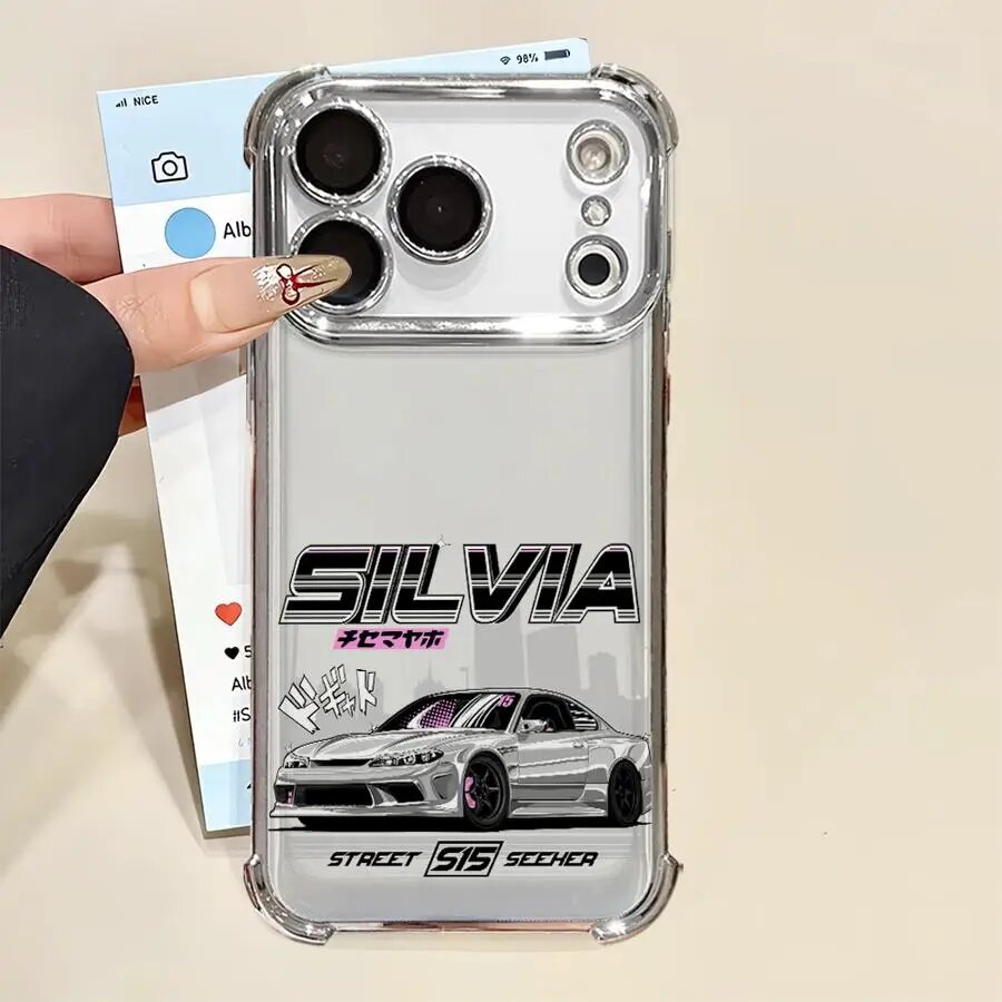 Прозрачный чехол для телефона JDM Drift Car в японском стиле для Apple iPhone Айфон 15 Про, Mix06