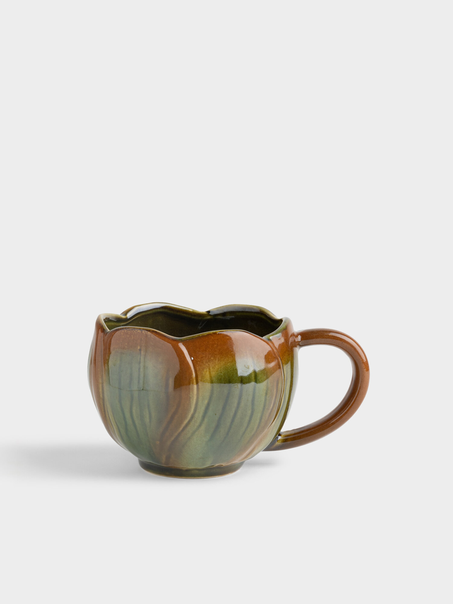 Кружка, 470 мл, керамика K, зелено-коричневая, Цветок, Autumn gifts, Kuchenland