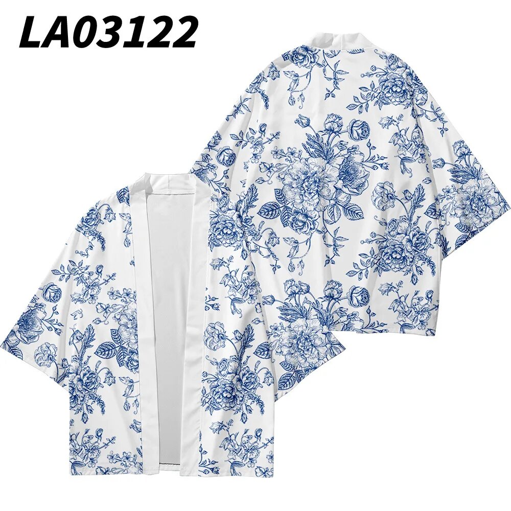 Белое кимоно с цветочным принтом, Size: 4XL