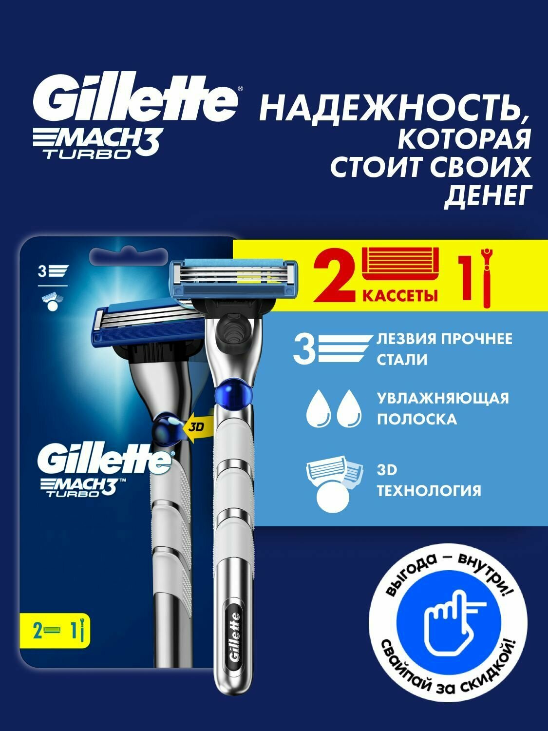Gillette Mach3 Turbo мужская бритва, 2 кассеты, с 3 лезвиями, для точного бритья