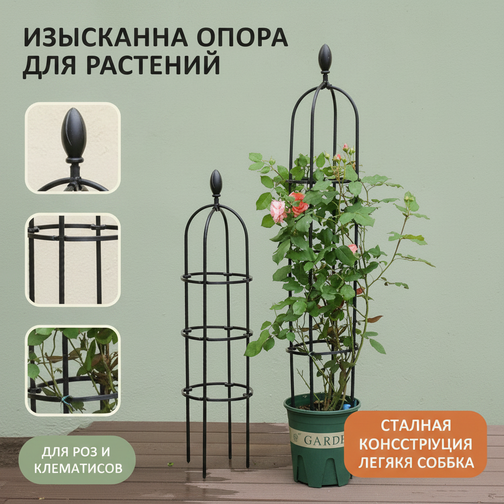 Шпалера для вьющихся растений (Птица + белка) 3 кольца 120см,1шт