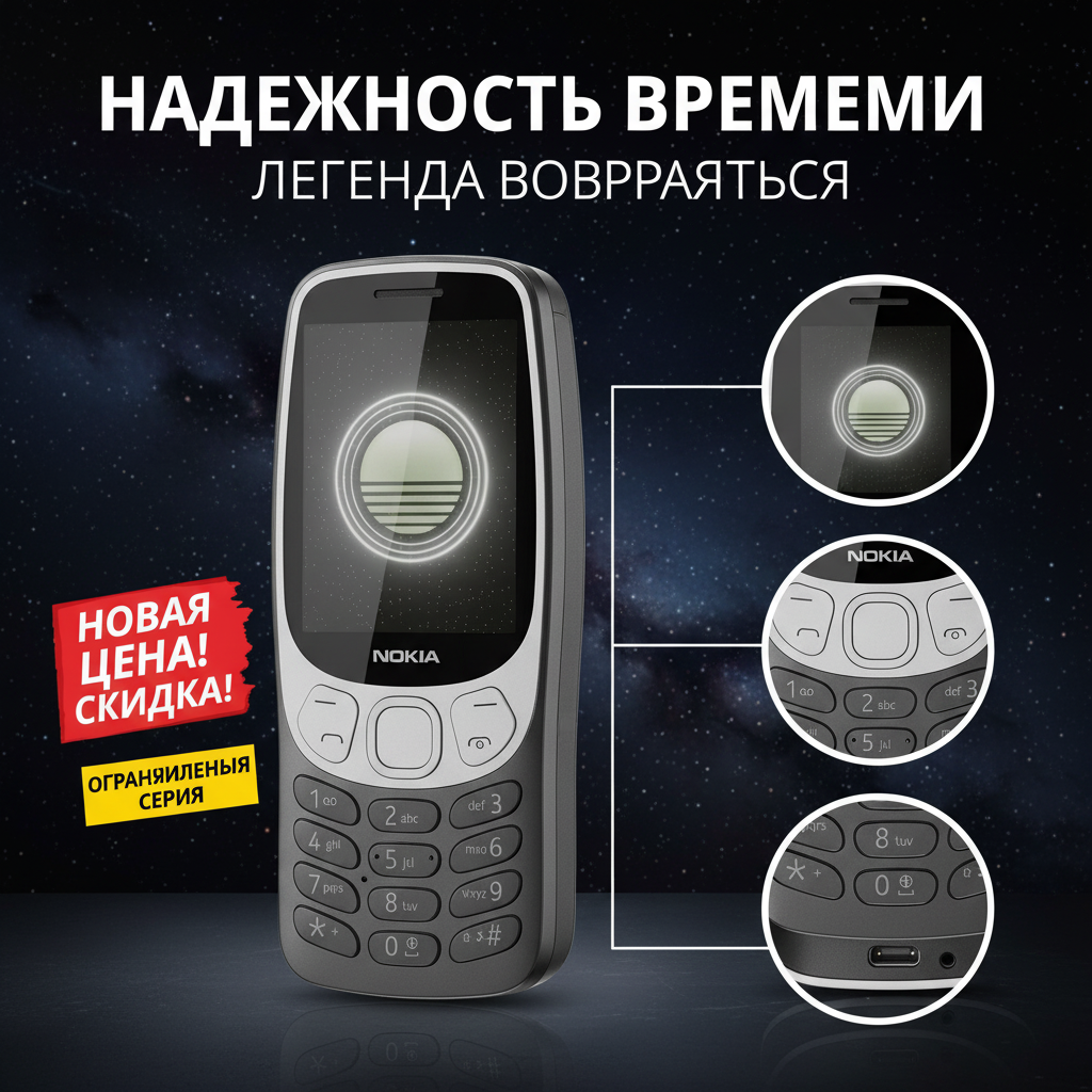 Кнопочный телефон NOKIA 3210 4G Dual Sim черный EAC TA-1618