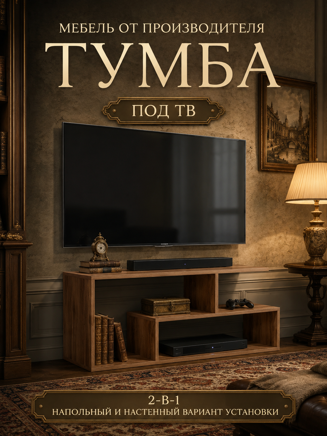 Тумба напольная для телевизора деревянная, ЛДСП, цвет дуб крафт золото, 115х33х48см