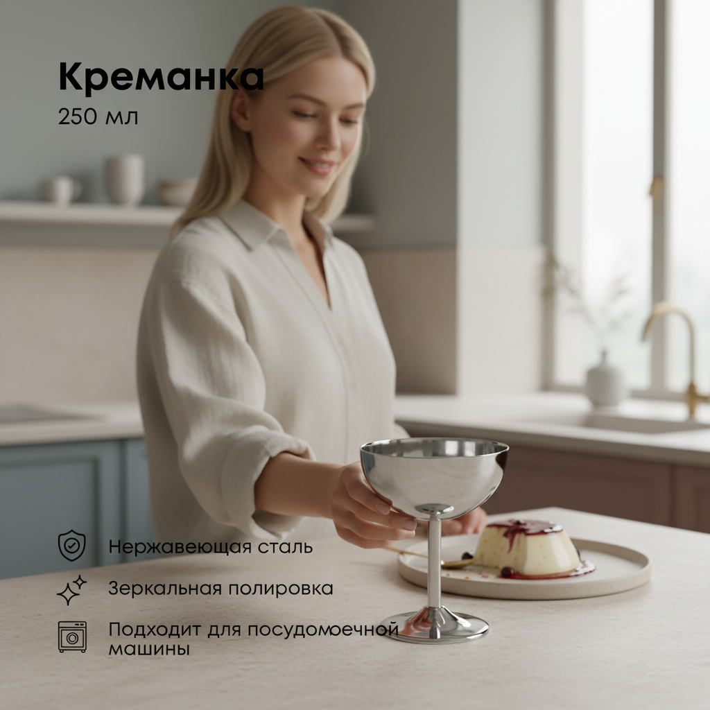 Креманка металлическая на ножке для мороженого
