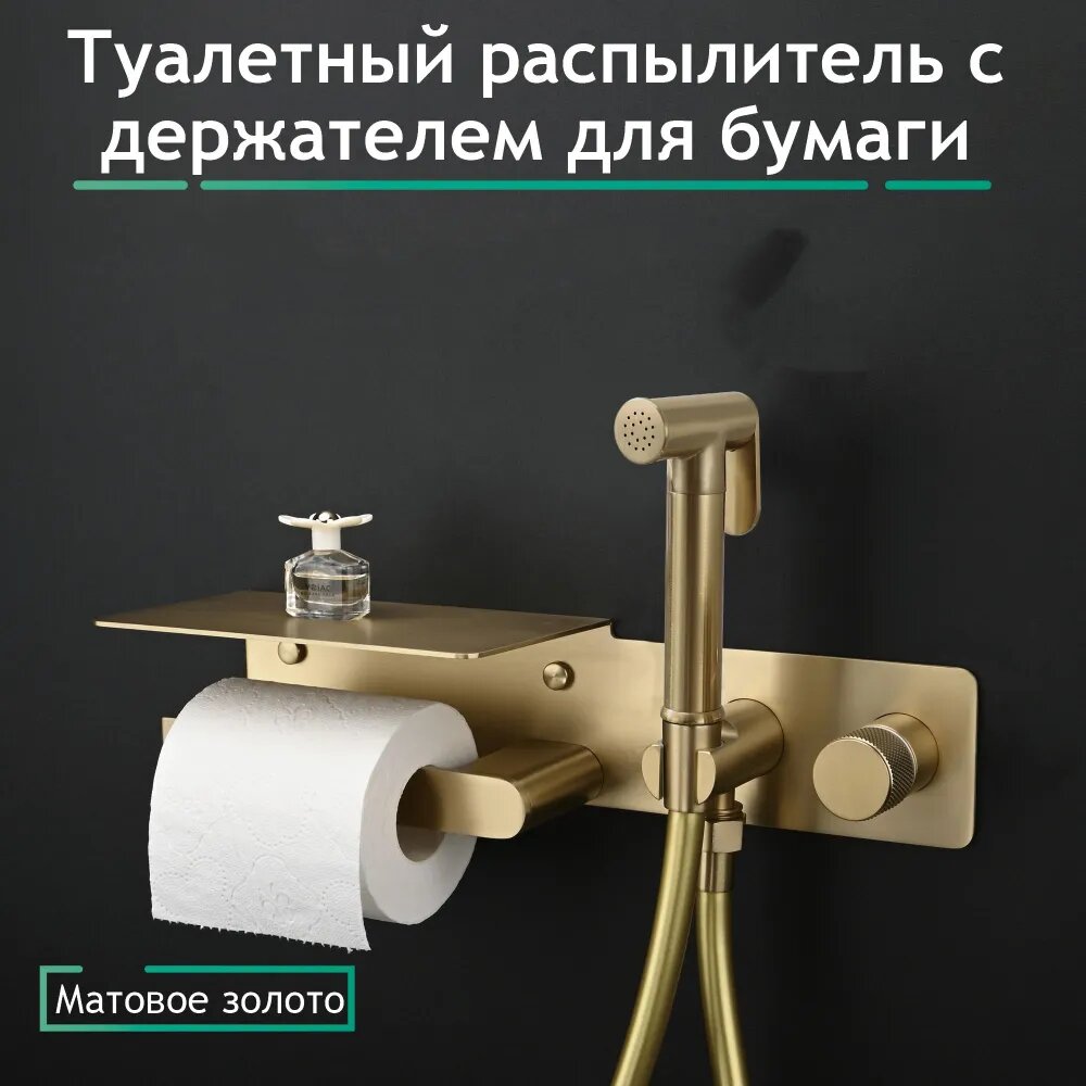 Смеситель для биде из цельной латуни с полкой, распылитель для биде, с держателем для бумаги, лейка(Цельная латунь) для биде для горячей и холодной воды, ROBERN KJ7124CB, Блестящий хром