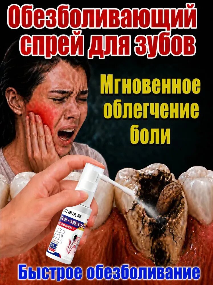 Специализированный спрей для снятия зубной боли и воспаления дёсен, эффективно устраняет кариес и пародонтит