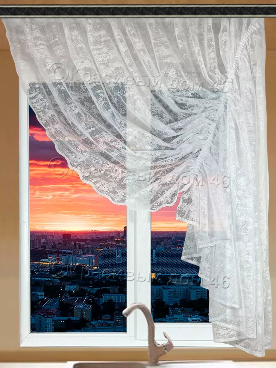 Тюль "Красивый дом 46" мрамор короткий белый (R) правый 290x180см