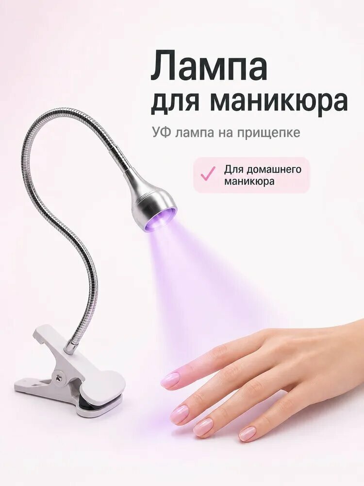 Лампа для маникюра, лампа для полимеризации, ультрафиолетовый фонарик с универсальным креплением к столу на прищепке