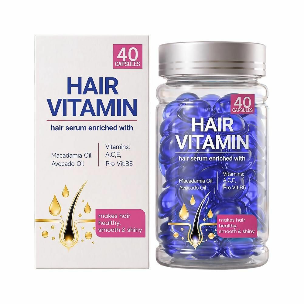 БАД для укрепления волос Hair Vitamin с витаминами А, С, Е и маслом макадамии, 40 капсул