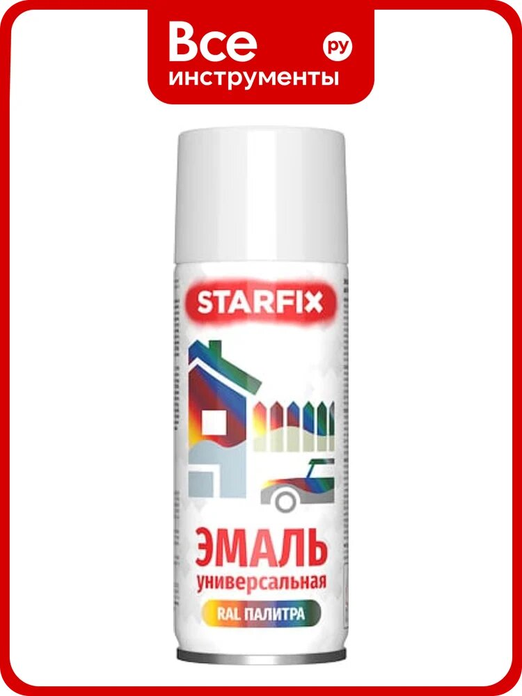 Краска-эмаль STARFIX аэрозольная, универсальная, белый глянец 9003, 520 мл SM-103031-1