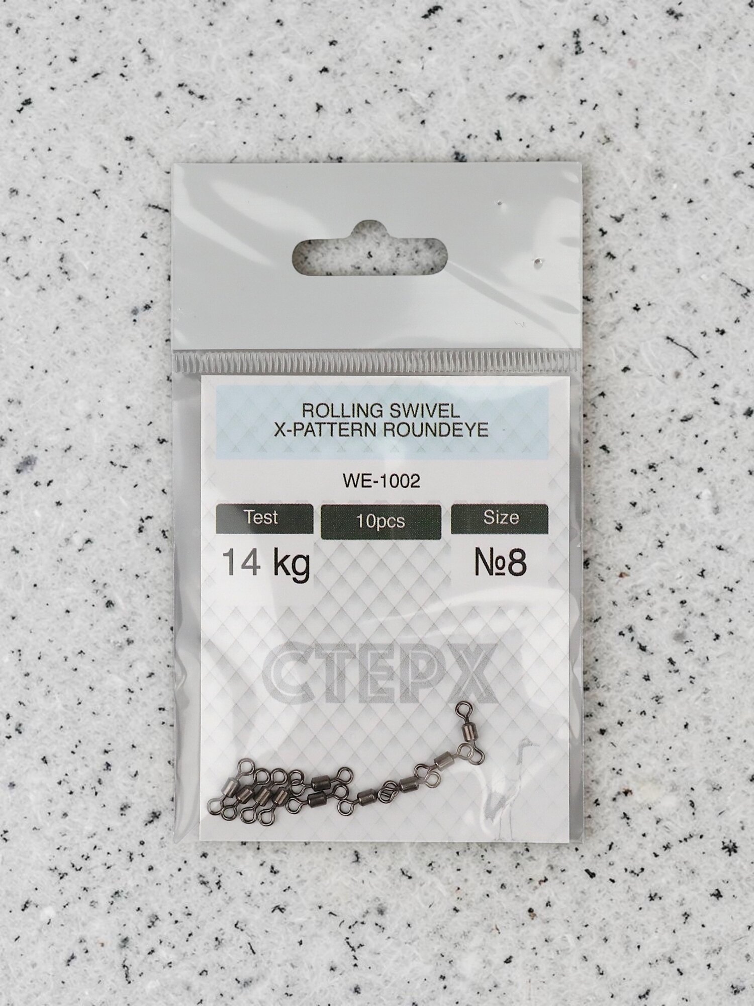Вертлюг рыболовный Стерх WE-1002 RS X-Pattern Round Eye #8 14 кг 10 шт.