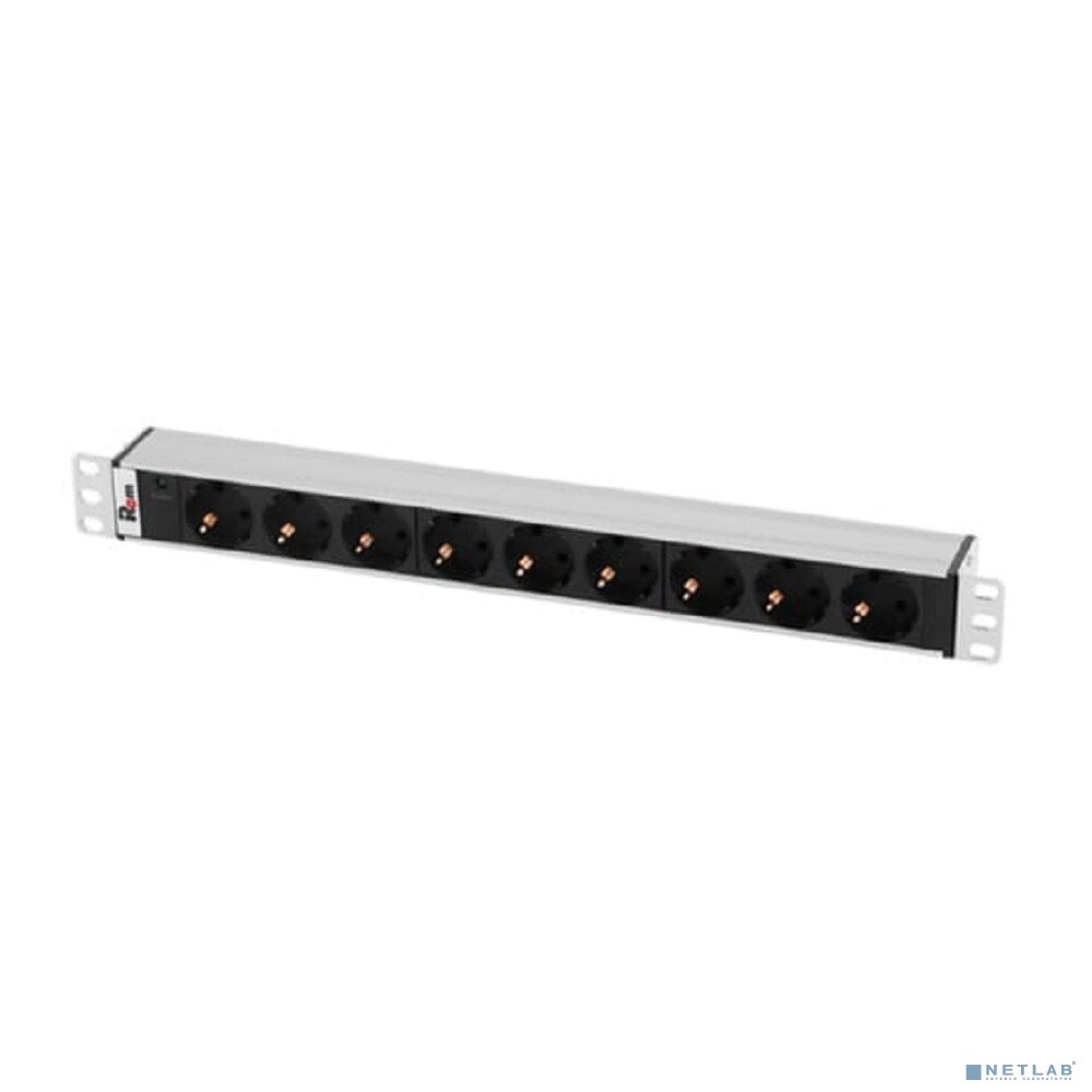 REM Блок розеток Rem-10 без шнура с инд, 9 Schuko, вход IEC 60320 C14, 10A, алюм, 19" (R-10-9S-I-440-Z)