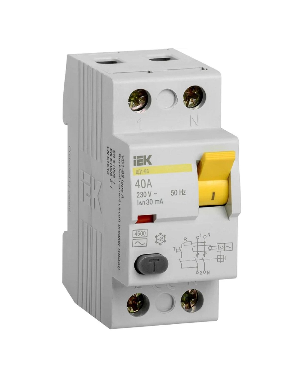 Выключатель дифференциального тока (ВДТ, УЗО) IEK MDV10-2-040-030 2п 40A 30мA ВД1-63 AC