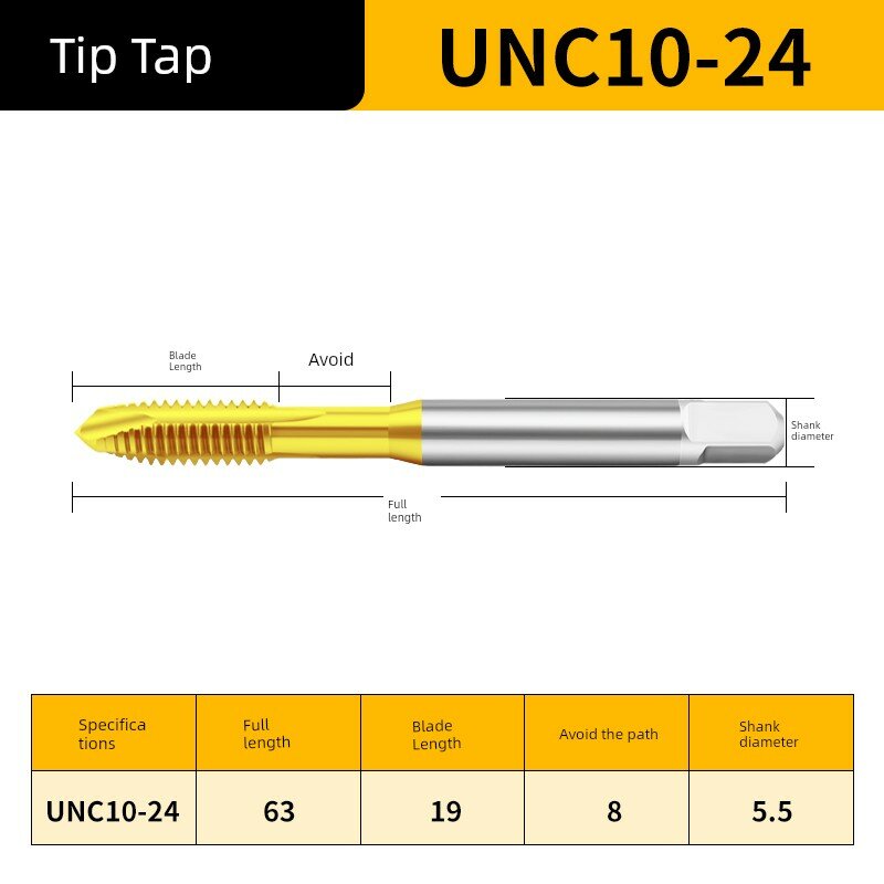 UNC 10-24 Тонкозубая метчик для нержавеющей стали, диаметр 3/8 дюйма, 24 ниток на дюйм
