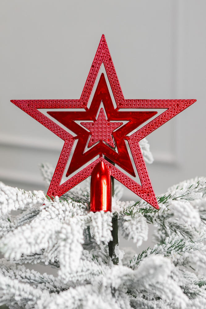 Верхушка елочная из пластика сверкающая звезда, красная, пластик, 20 см, Kaemingk 029998