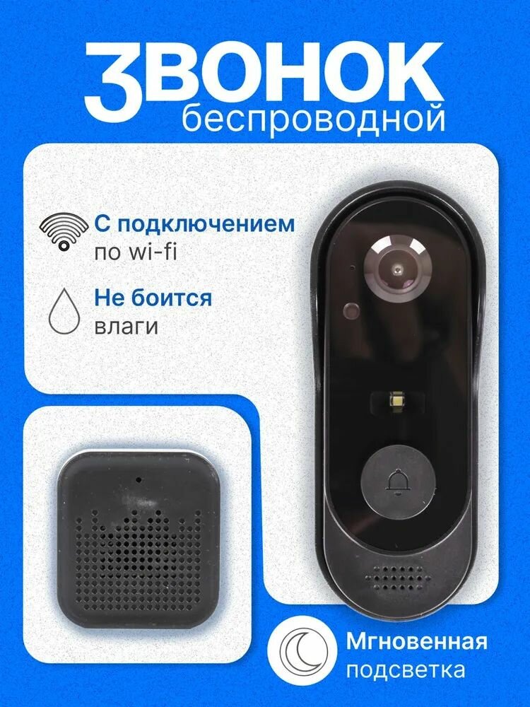 Беспроводной видеозвонок на дверь с функцией Wi-Fi / Умный визуальный домофон с качеством видео HD