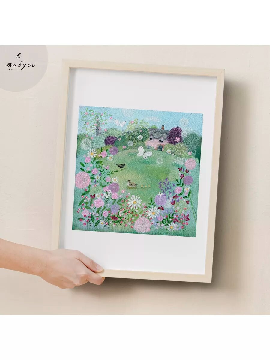 Летний постер сад с цветами, 30 x 40 см, материал бумага, без рамы