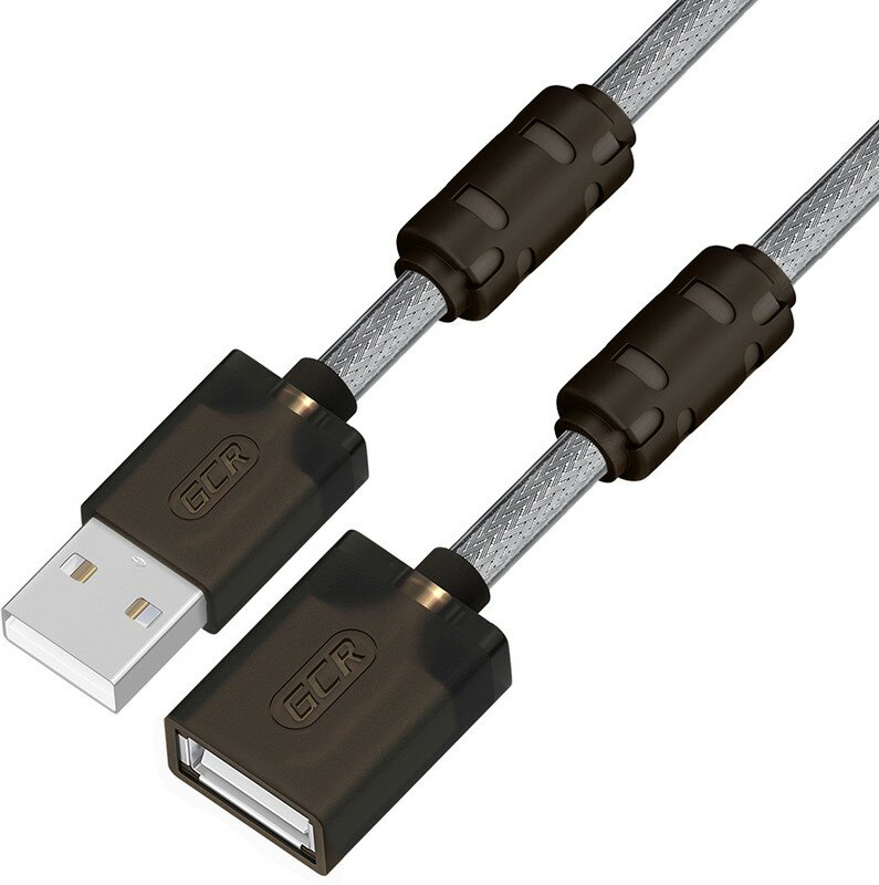 GCR-51128 / GCR Удлинитель PROF 5.0m USB 2.0, AMAF, прозрачный, литой, ферритовые кольца, 2826 AWG,