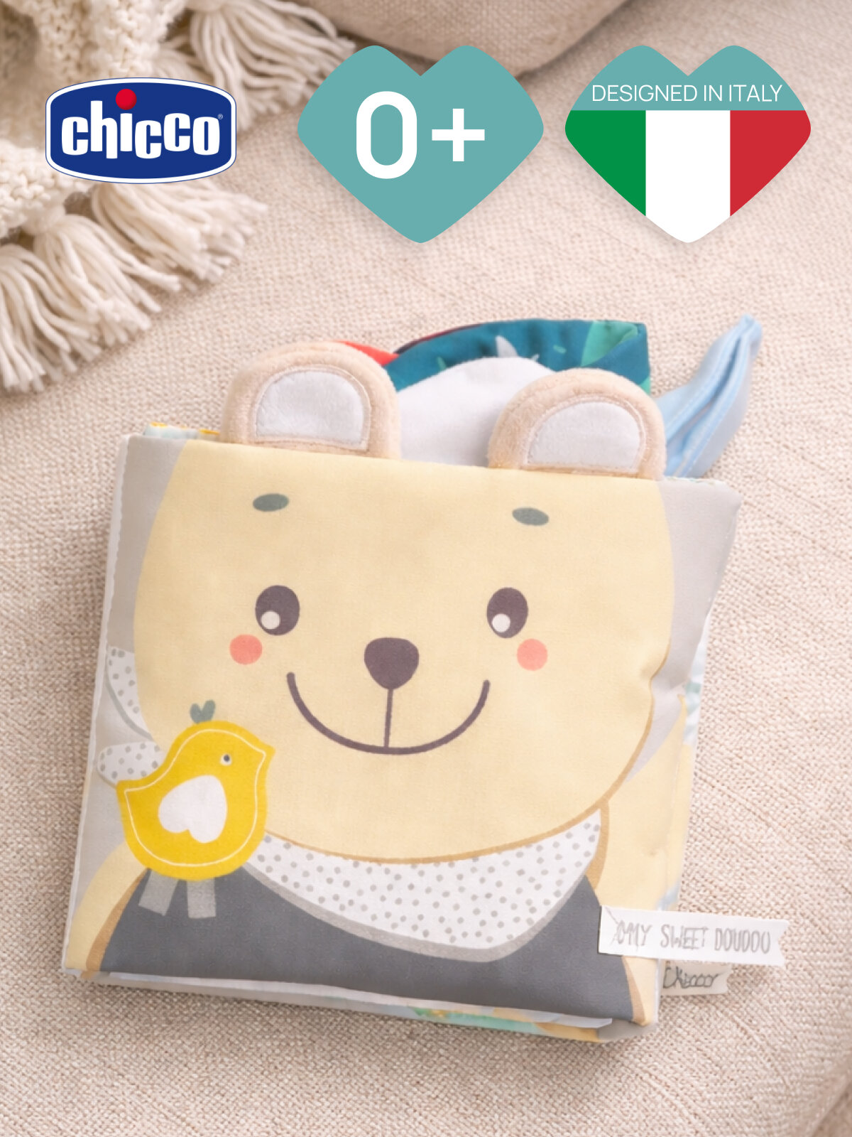Мягкая игрушка-книжка Chicco Первая книжка для малышей, развивающая игрушка
