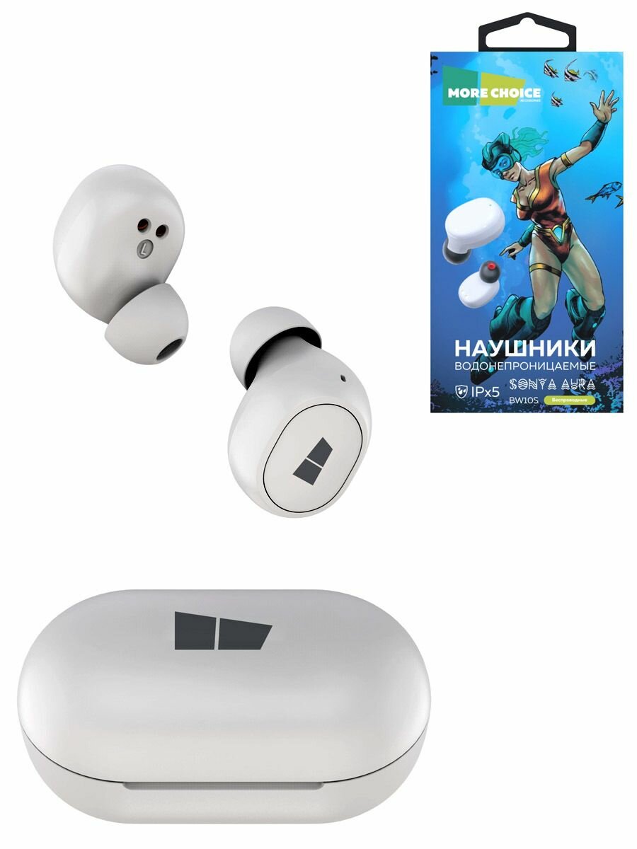 Наушники беспроводные More choice Bluetooth, вакуумные, Smart с LED дисплеем, TWS, белые (BW10S,)