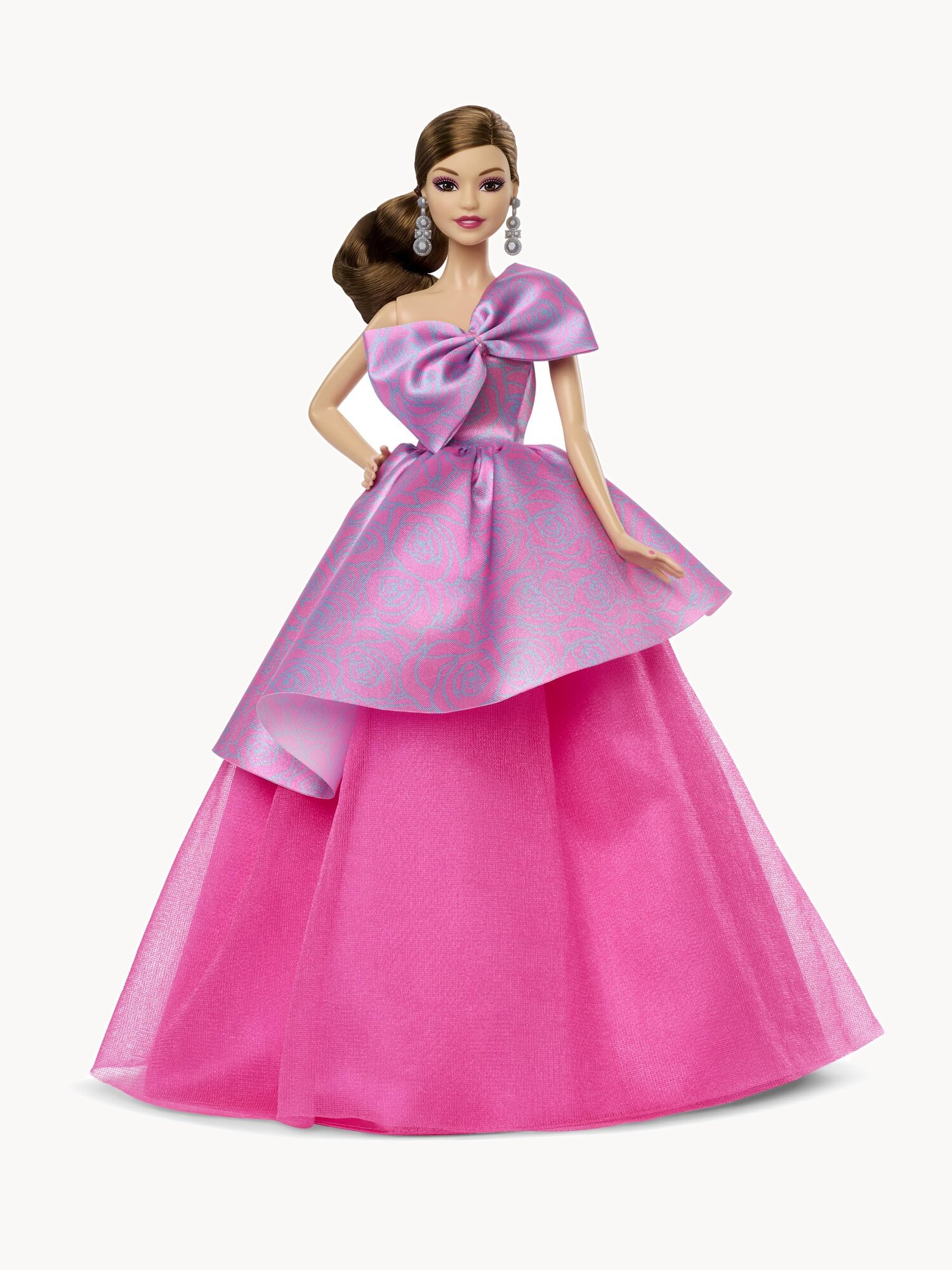 Кукла Mattel Barbie Birthday Wishes Брюнетка в пышном платье JBJ07, розовый/фиолетовый