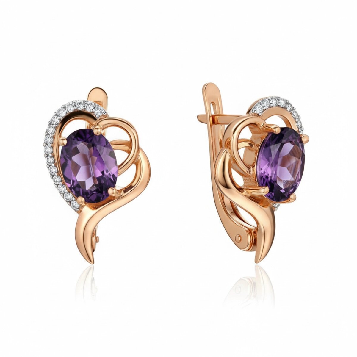 Серьги Эстет, красное золото, 585 проба, аметист, фианит