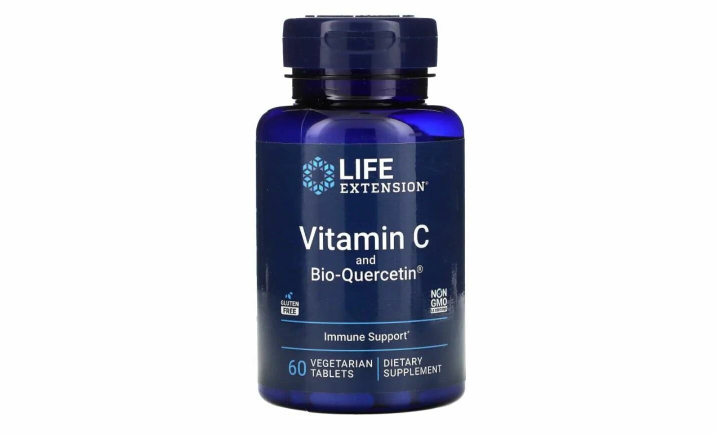 Life Extension Vitamin C and Bio-Quercetin, 1000 мг, 60 vegetarian tablets