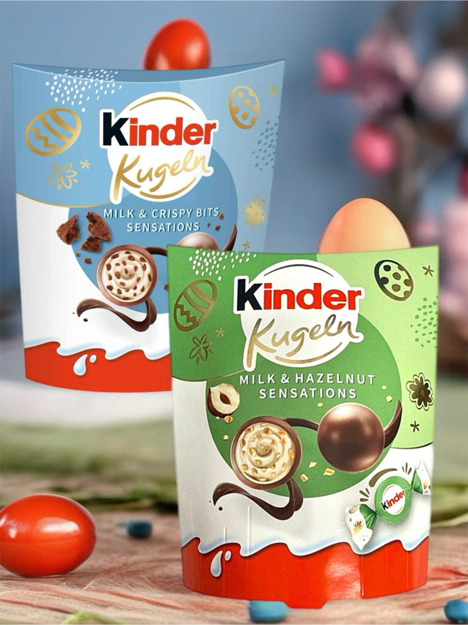 Набор Kinder Kugeln Milk & Hazelnut, Crispy Bits Sensations / Киндер конфеты с фундуком и криспи, 90г х 2 шт (Германия)