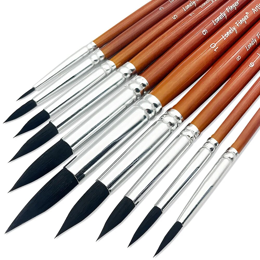Набор кистей Lonely Finger для акварели 10 шт. 10pcs Brown Round