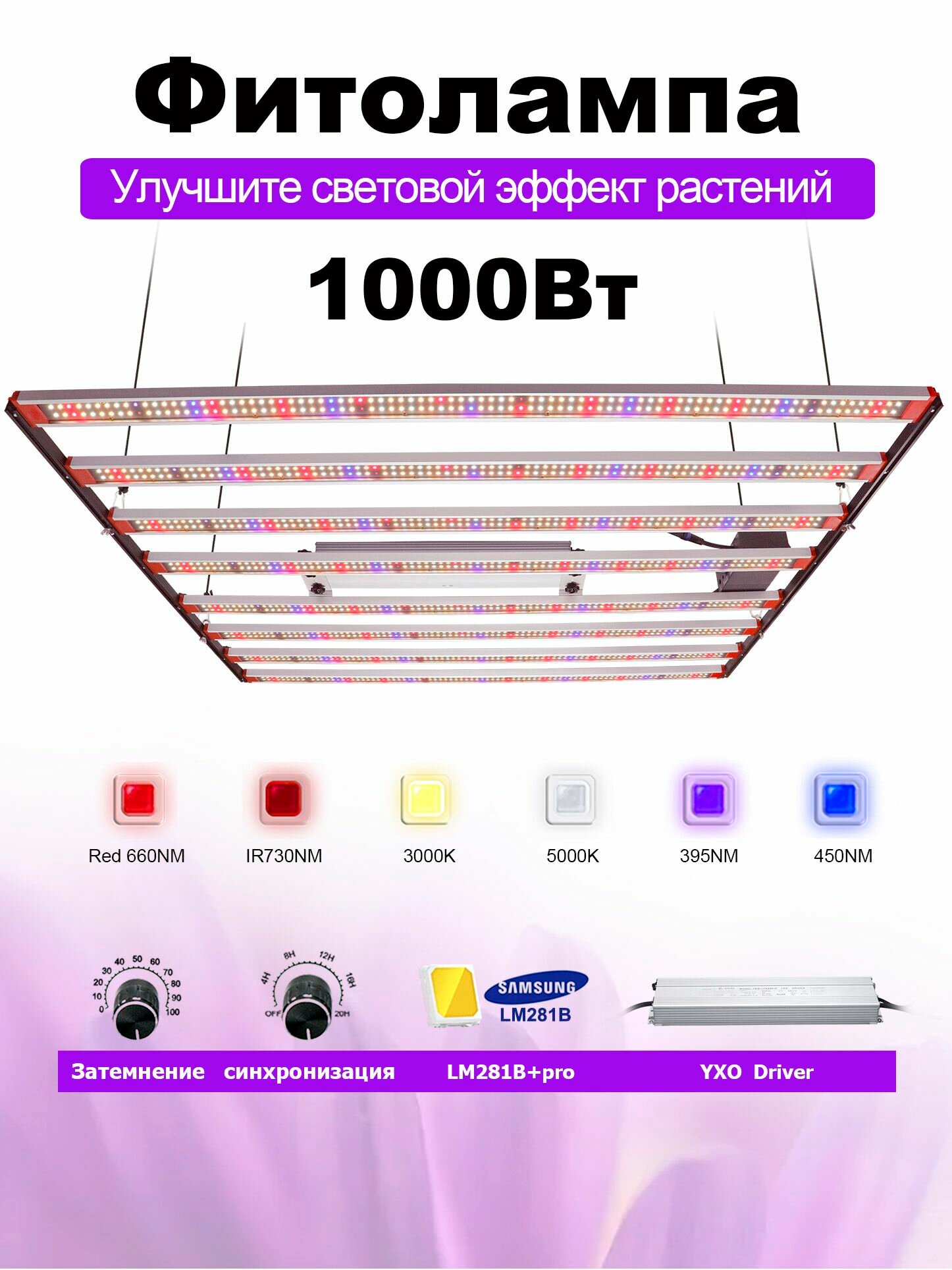 Фитосветильник для растений полного спектра Sam-ng 1000 вт LM281B