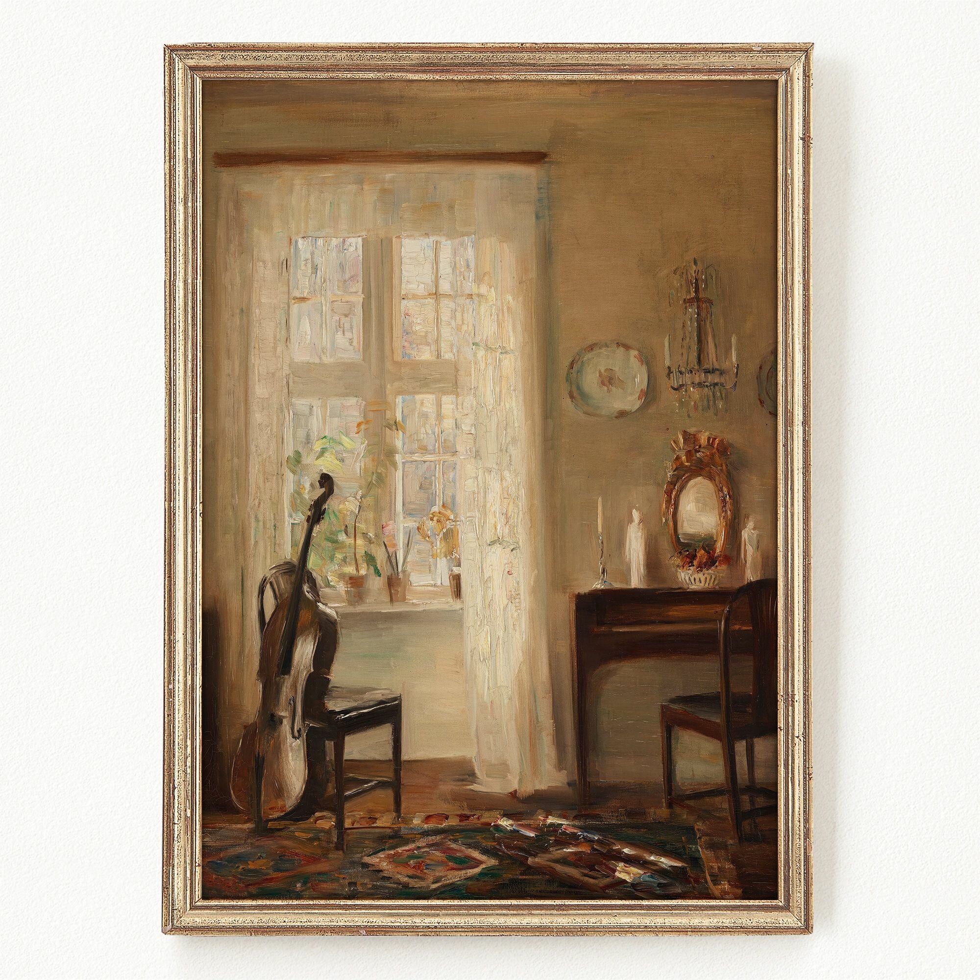 Постер "Интерьер с виолончелью - Карл Холсё", 21х30 см (без рамки)