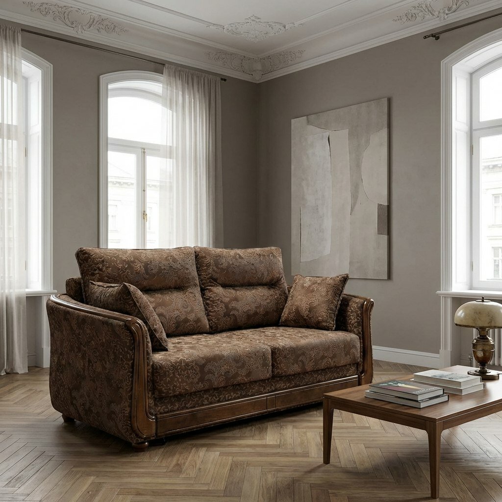 Диван-кровать Бустер New, СТД , высокая спинка, классический, антивандальная ткань, велюр, насыщенный шоколадный цвет