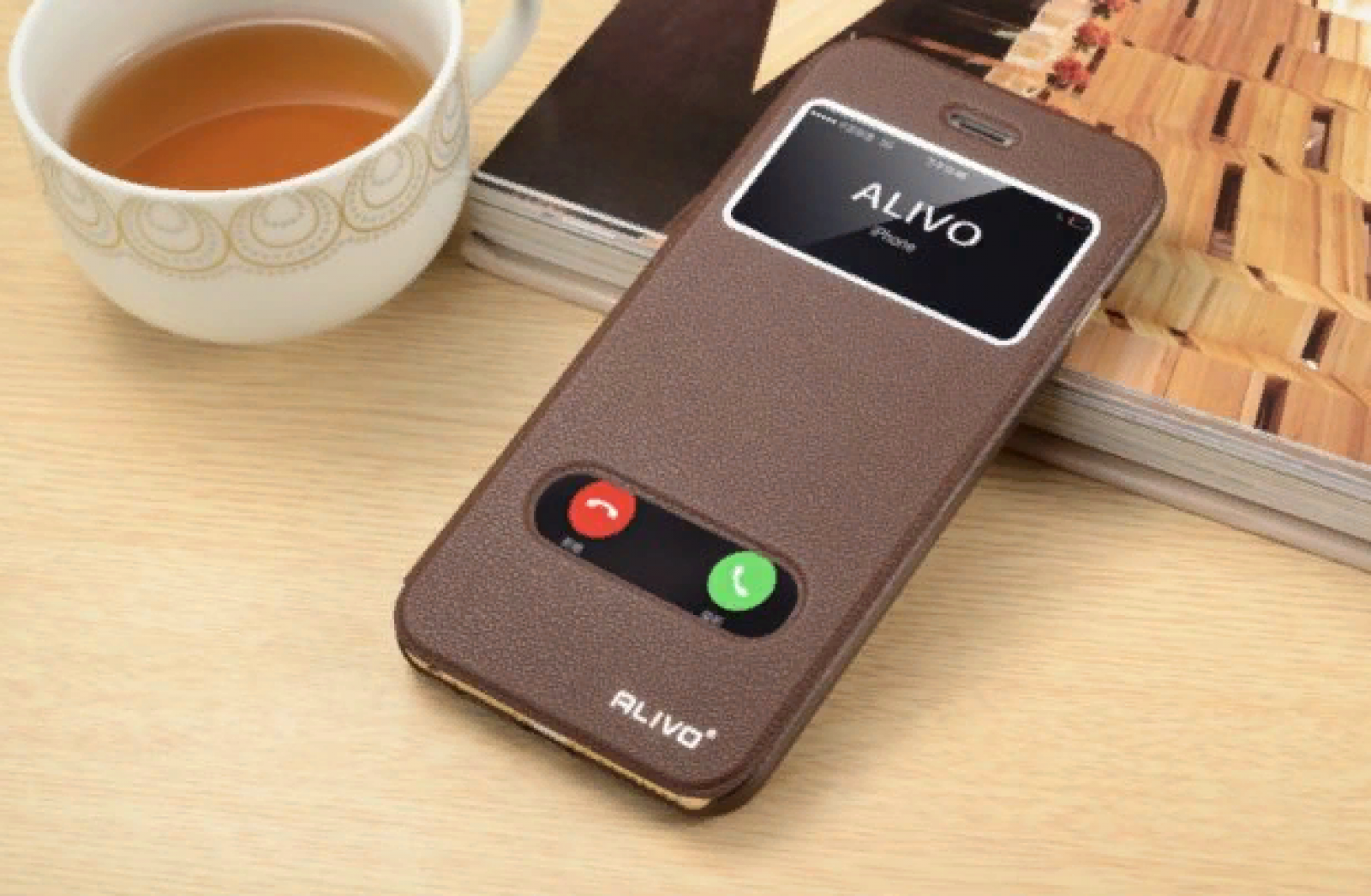 Чехол-книжка MyPads для Huawei Honor 50 Pro и Nova 9 Pro с окном вызова и свайпом, коричневый