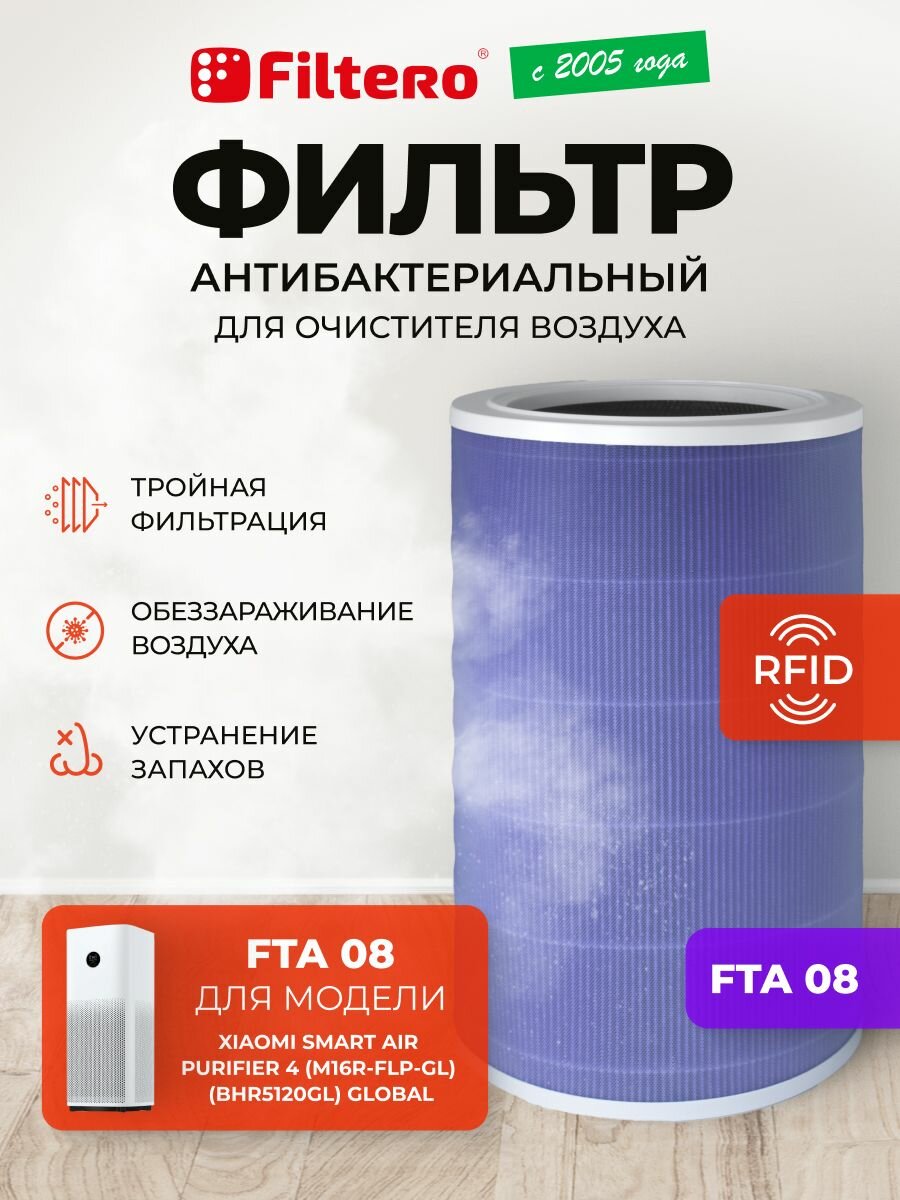 Фильтр для очистителя воздуха Xiaomi Smart Air Purifier 4 (AC-M16-SC) с меткой RFID Chip (M16R-FLP-GL) (BHR5120GL) GLOBAL, антибактериальный, фиолетовый FTA 08