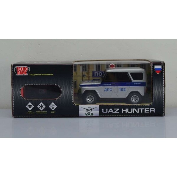 Машина р/у Уаз Хантер Полиция, 18 см, свет, серебряный Технопарк HUNTER-18L-POL-GY (48)